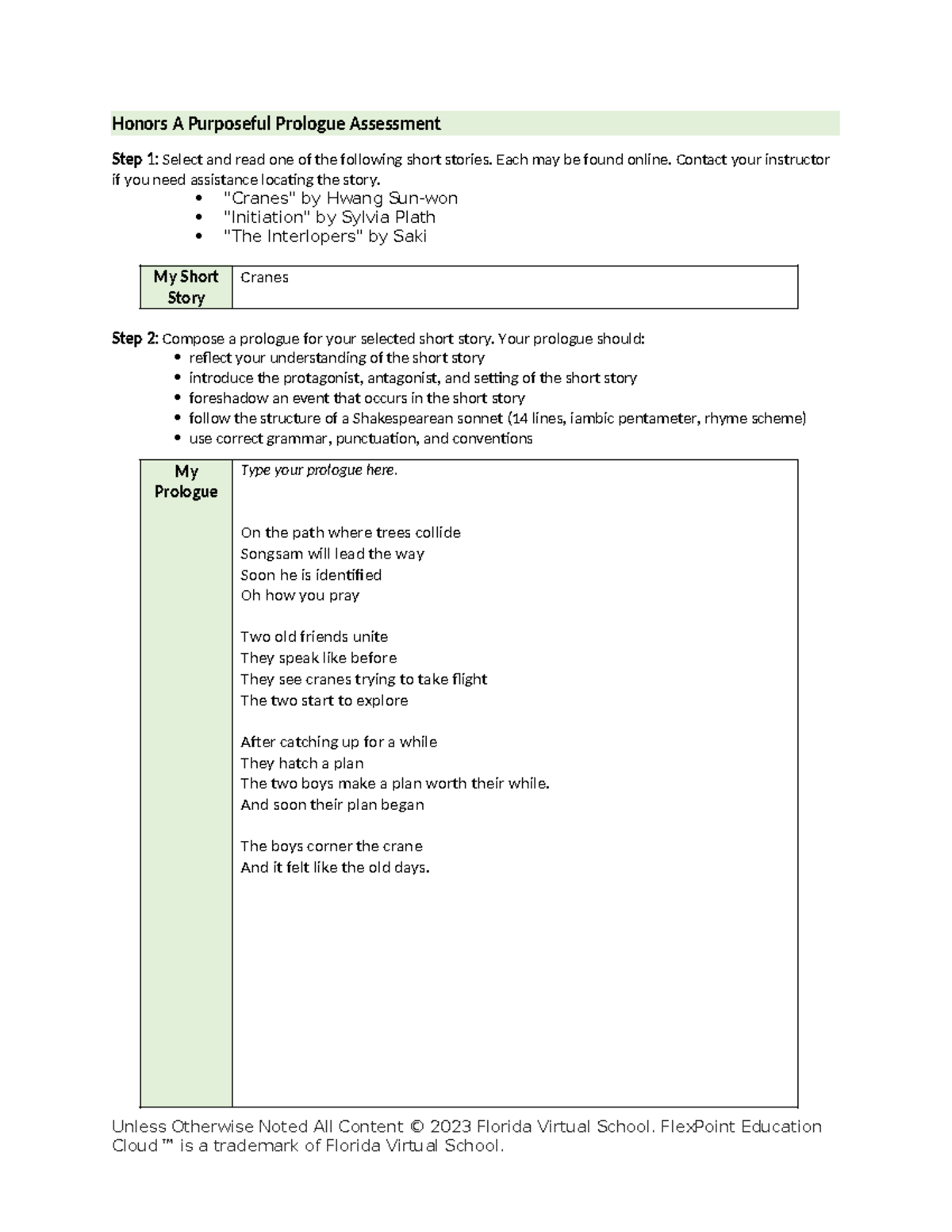 Honors a purposeful prologue assessment - Honors A Purposeful Prologue ...