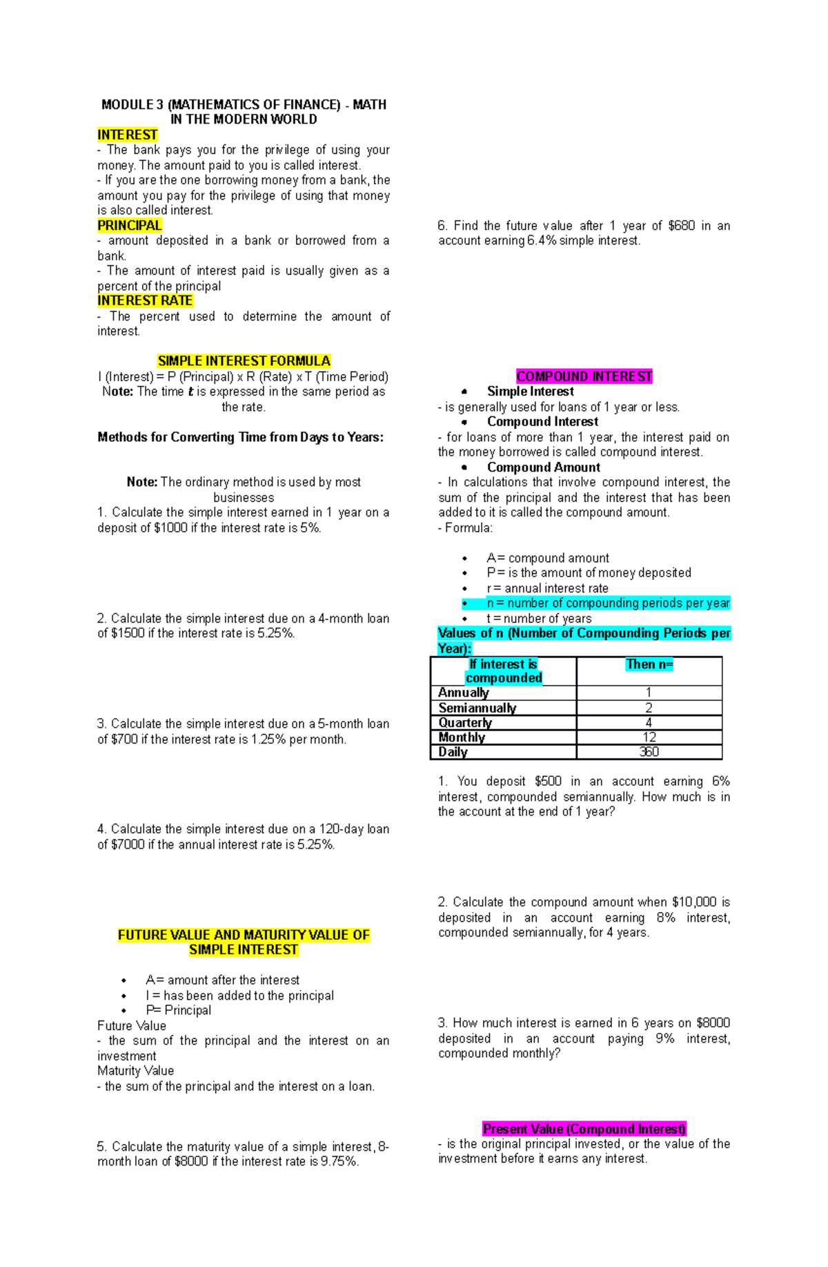 Math of Finance - Module 3 Compilation and Problem-Solving Techniques ...