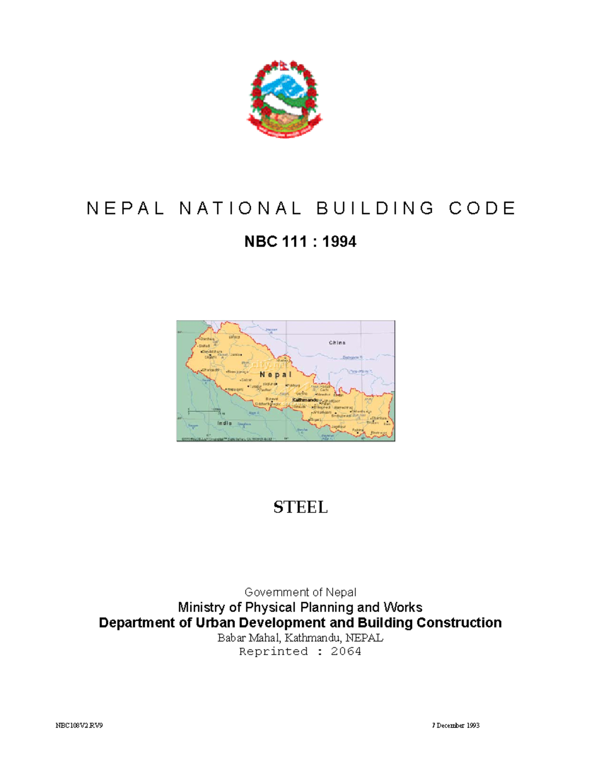 NBC 111: 1994 Nepal National Building Code for Steel Standards - Studocu