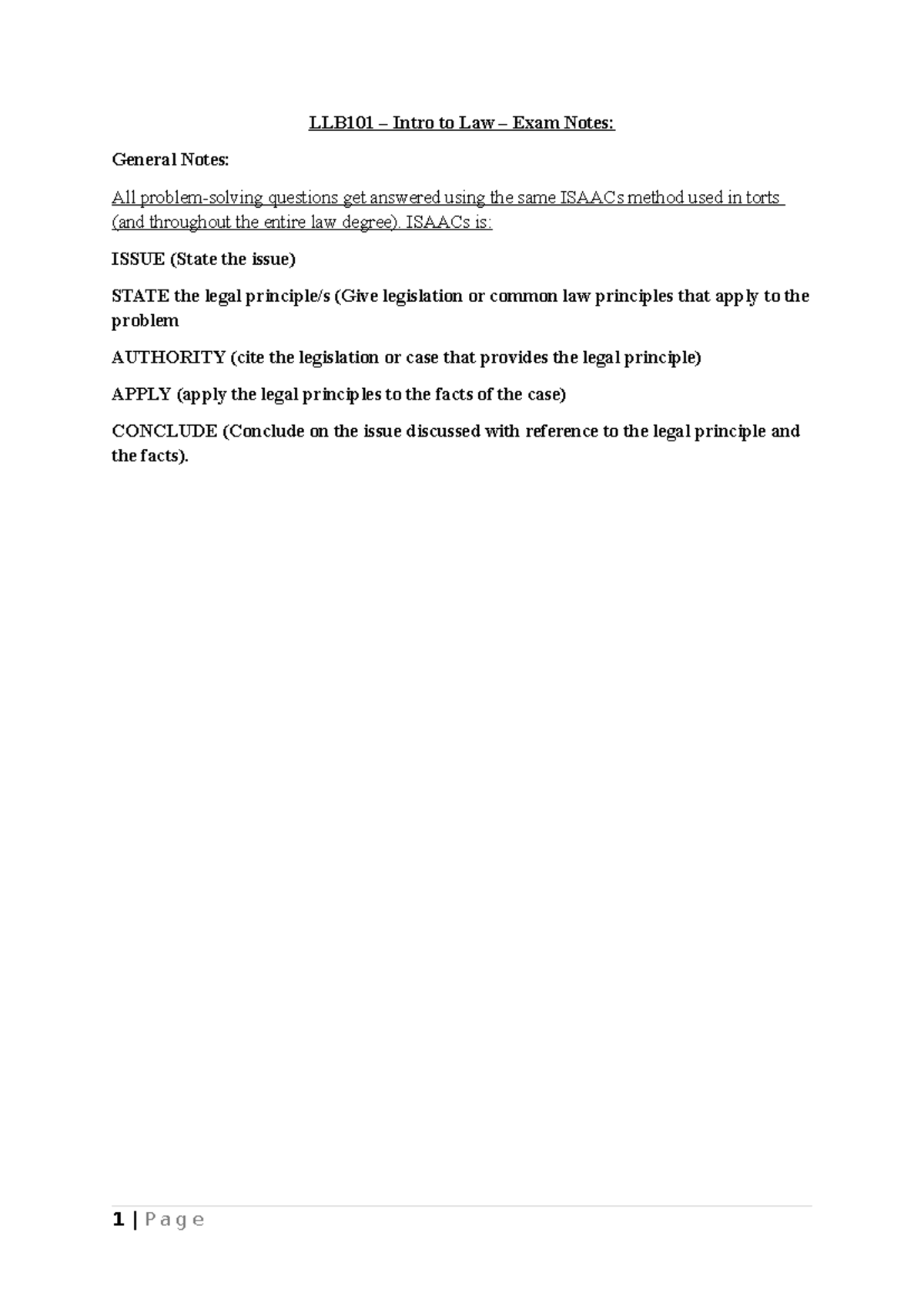 LLB101 Intro to Law Final Exam Notes: ISAACs Method & Jurisdiction ...
