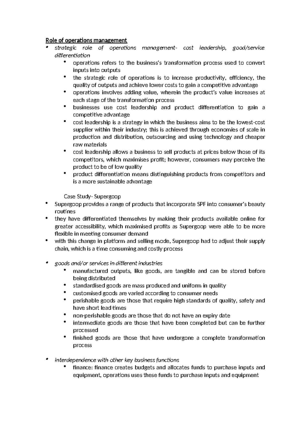 Strategic Role of Operations Management: Cost Leadership ...