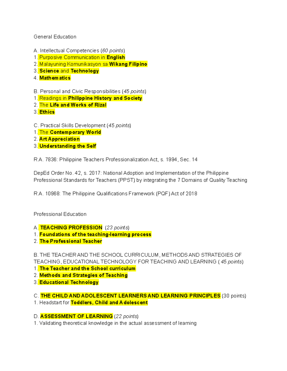 TOS - Updated Curriculum Guidelines for March Exam Takers - Studocu