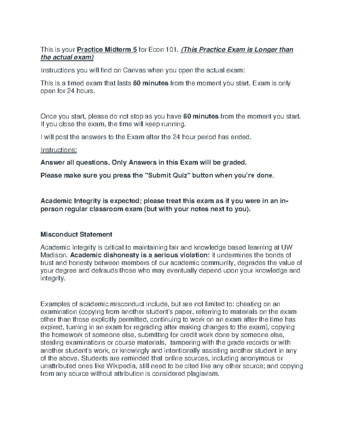 Econ 101 Practice Midterm 5 Questions with Answers - This is your Practice Midterm 5 for Econ ...