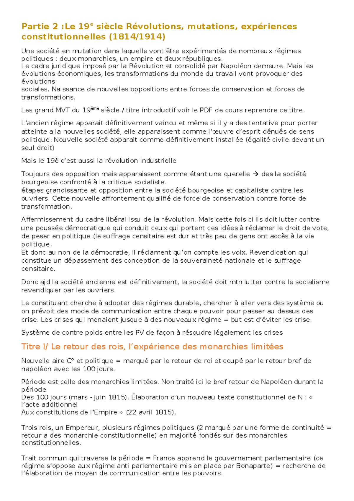 Partie 2 : Le 19e siècle - Révolutions et Transformations Politiques ...