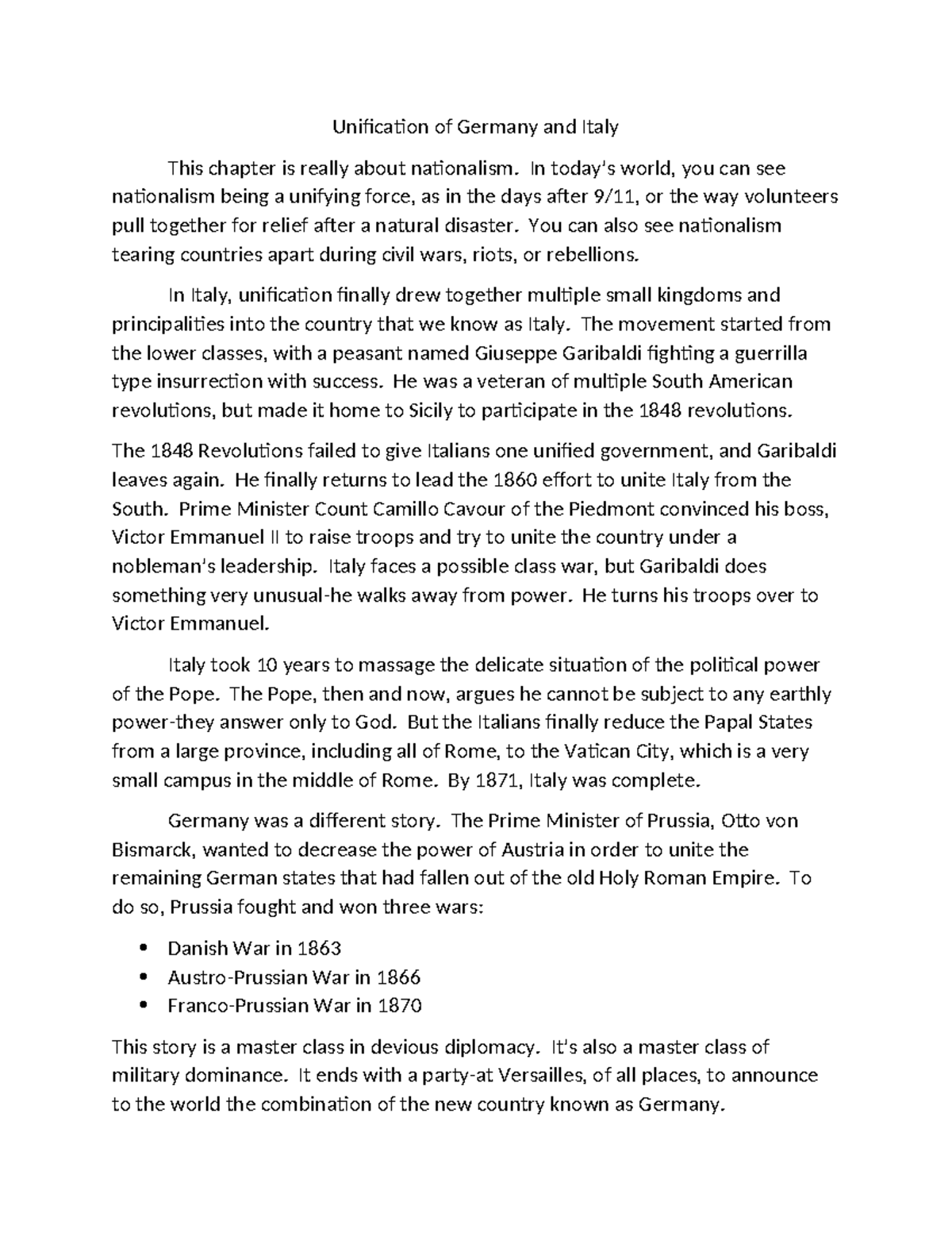Unification of Germany and Italy: Nationalism & Key Events Analysis ...