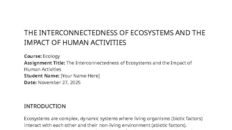 Ecology Assignment: Ecosystem Interconnectedness & Human Impact - Studocu
