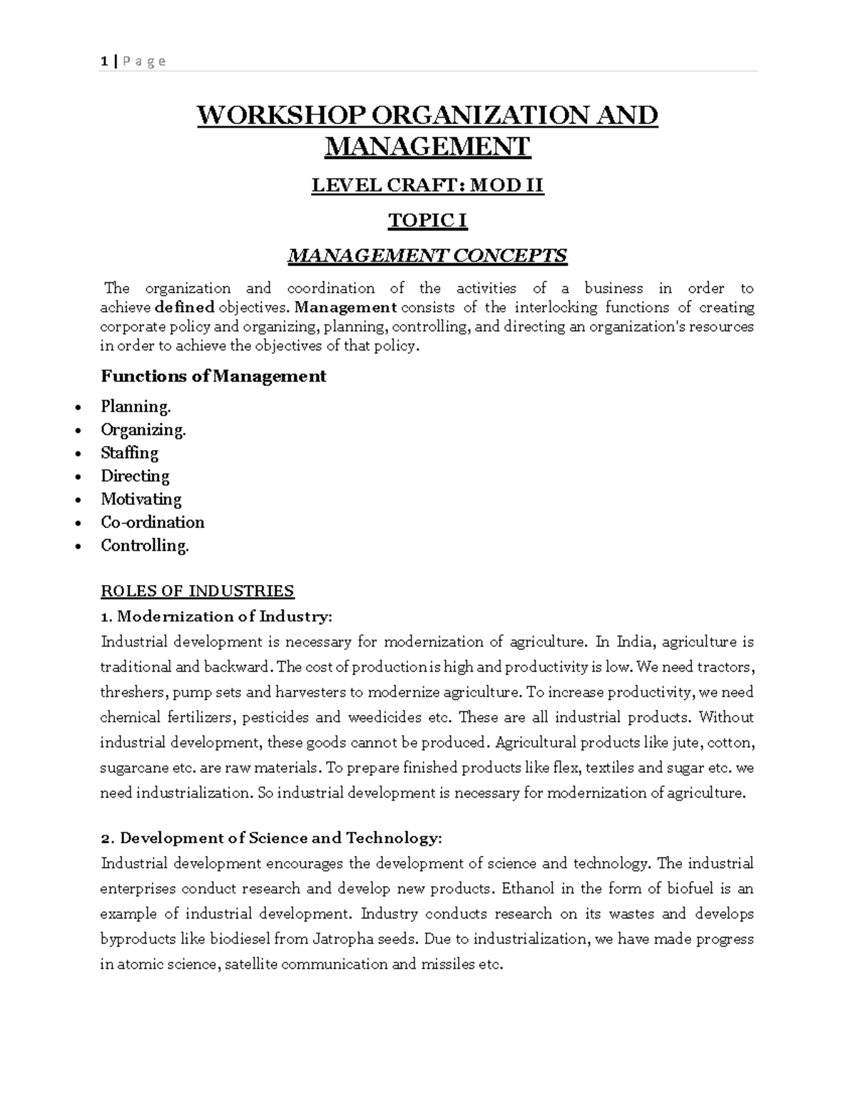 Workshop Organization & Management Notes - Level Craft: MOD II - Studocu
