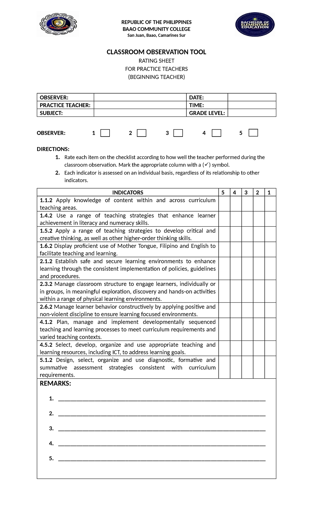 Lesson Plan Assessment Indicators for Practice Teachers - Studocu