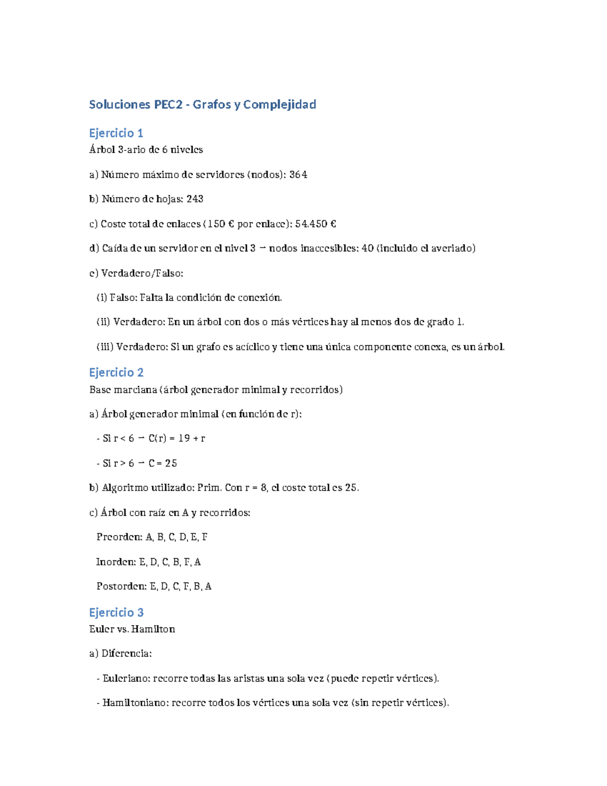 Soluciones PEC2: Grafos y Complejidad - Ejercicios y Respuestas - Studocu