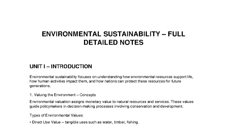 ENV 101: Environmental Sustainability Detailed Notes - Unit I Intro ...