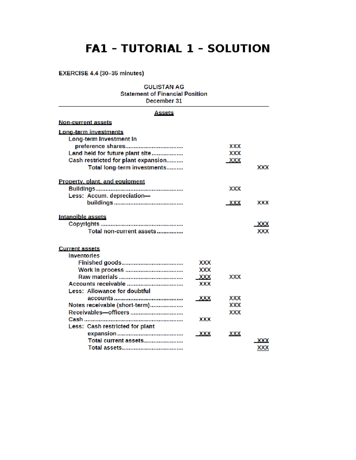 FA1 TUTORIAL 1 SOLUTIONS - FINANCIAL POSITION ANALYSIS - Studocu