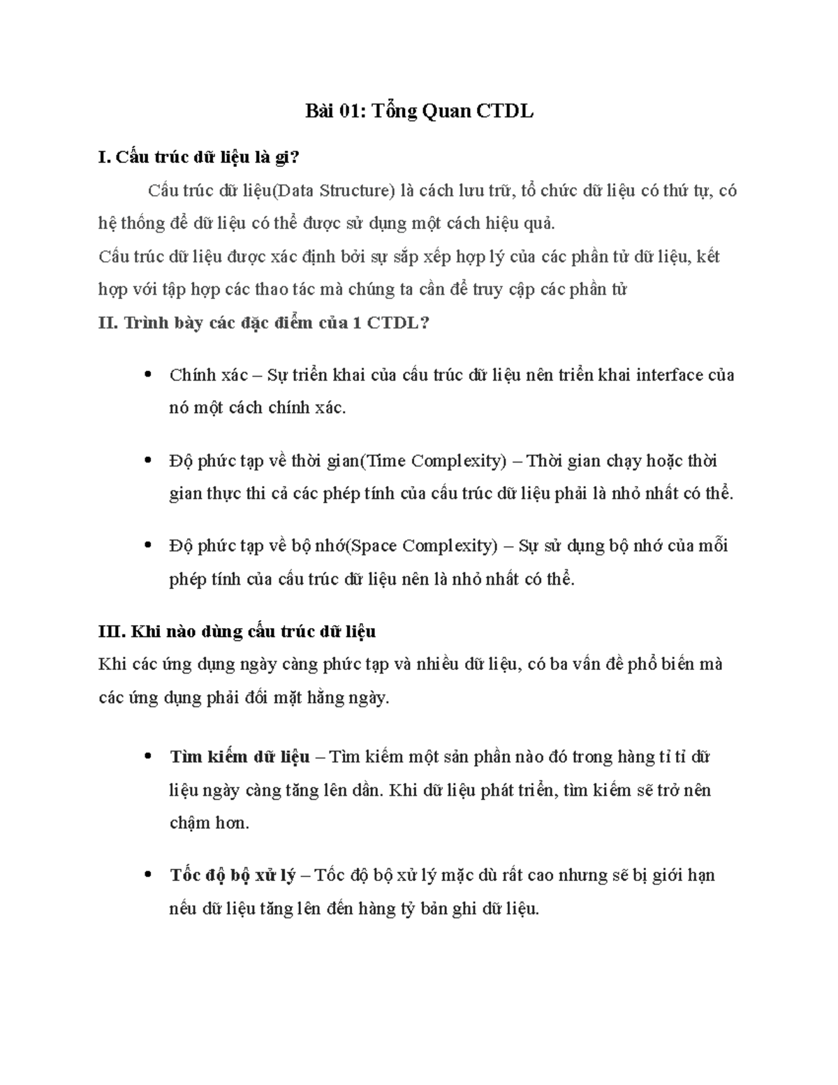 CTDL-Giai-thuật - đáhshdkjúhdh - Bài 01: Tổng Quan CTDL I. Cấu trúc dữ ...