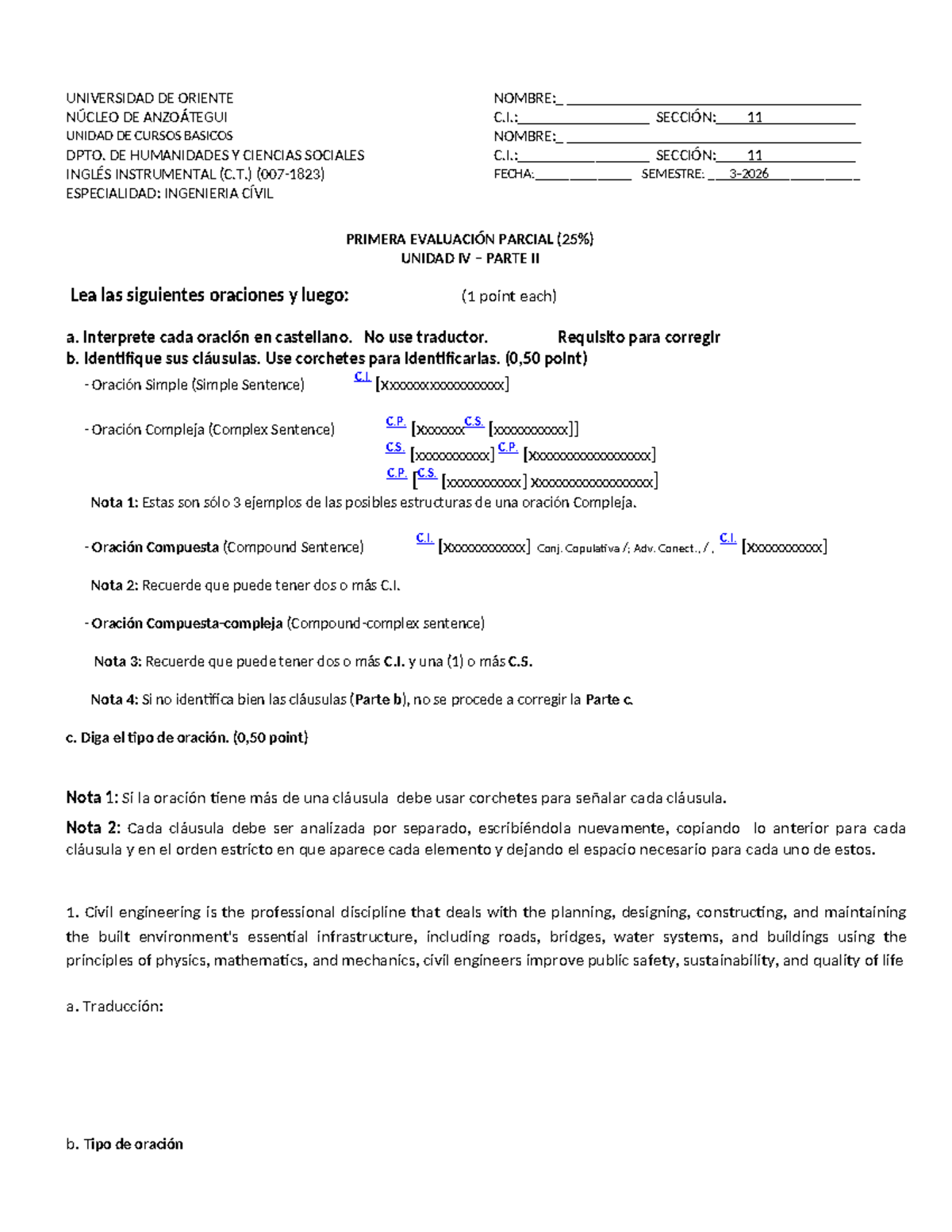 1er. Parcial 3-2026 Inglés Instrumental (C.T.) - Ing. Civil - Studocu