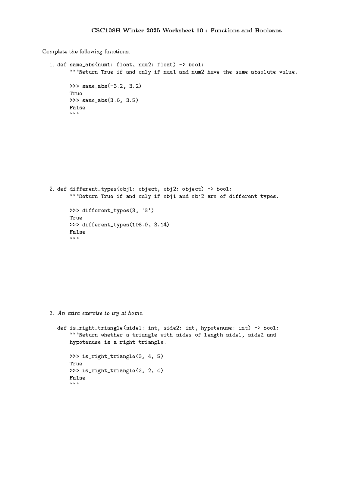 Ws10 boolean functions worksheet - CSC108H Winter 2025 Worksheet 10 ...