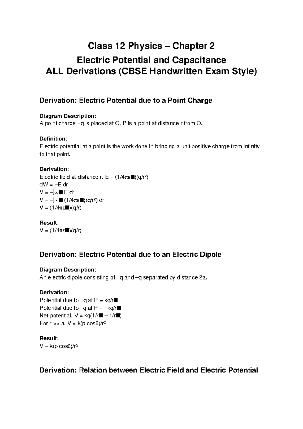 Class 12 Physics Ch2 Electric Potential & Capacitance ALL Derivations ...