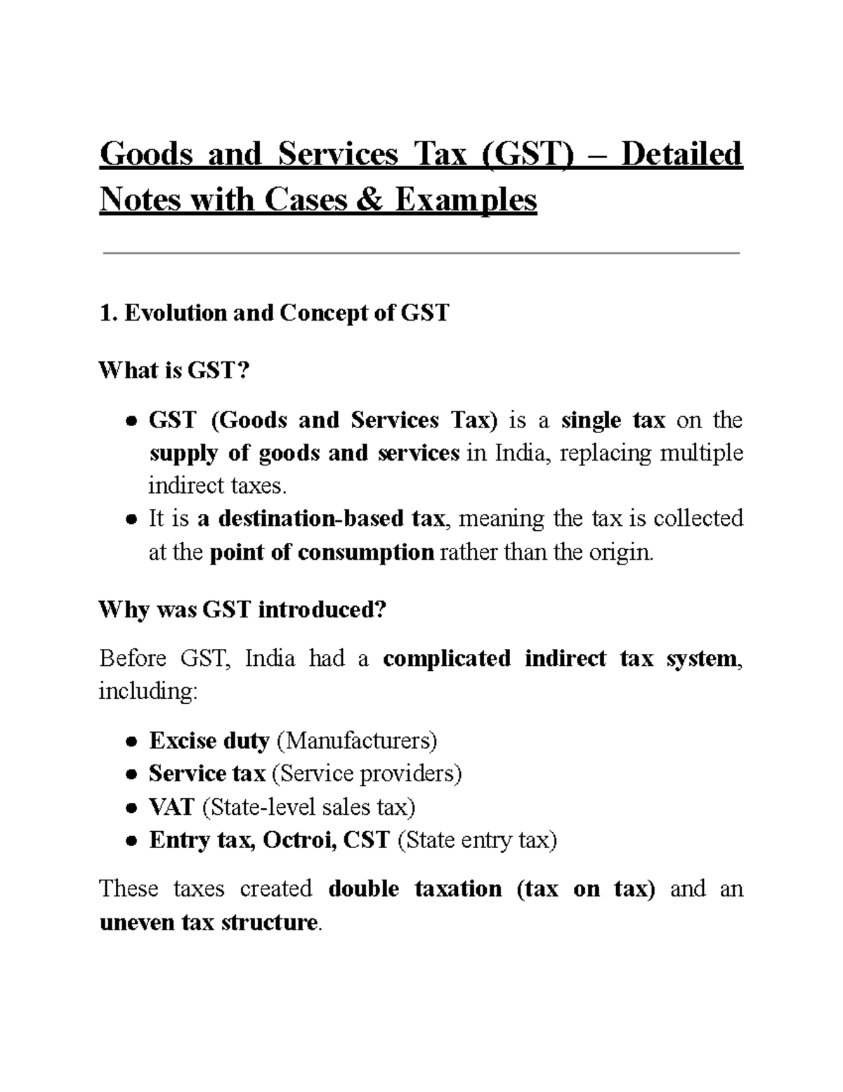 GST Concepts – Detailed Notes with Cases & Examples for Better ...