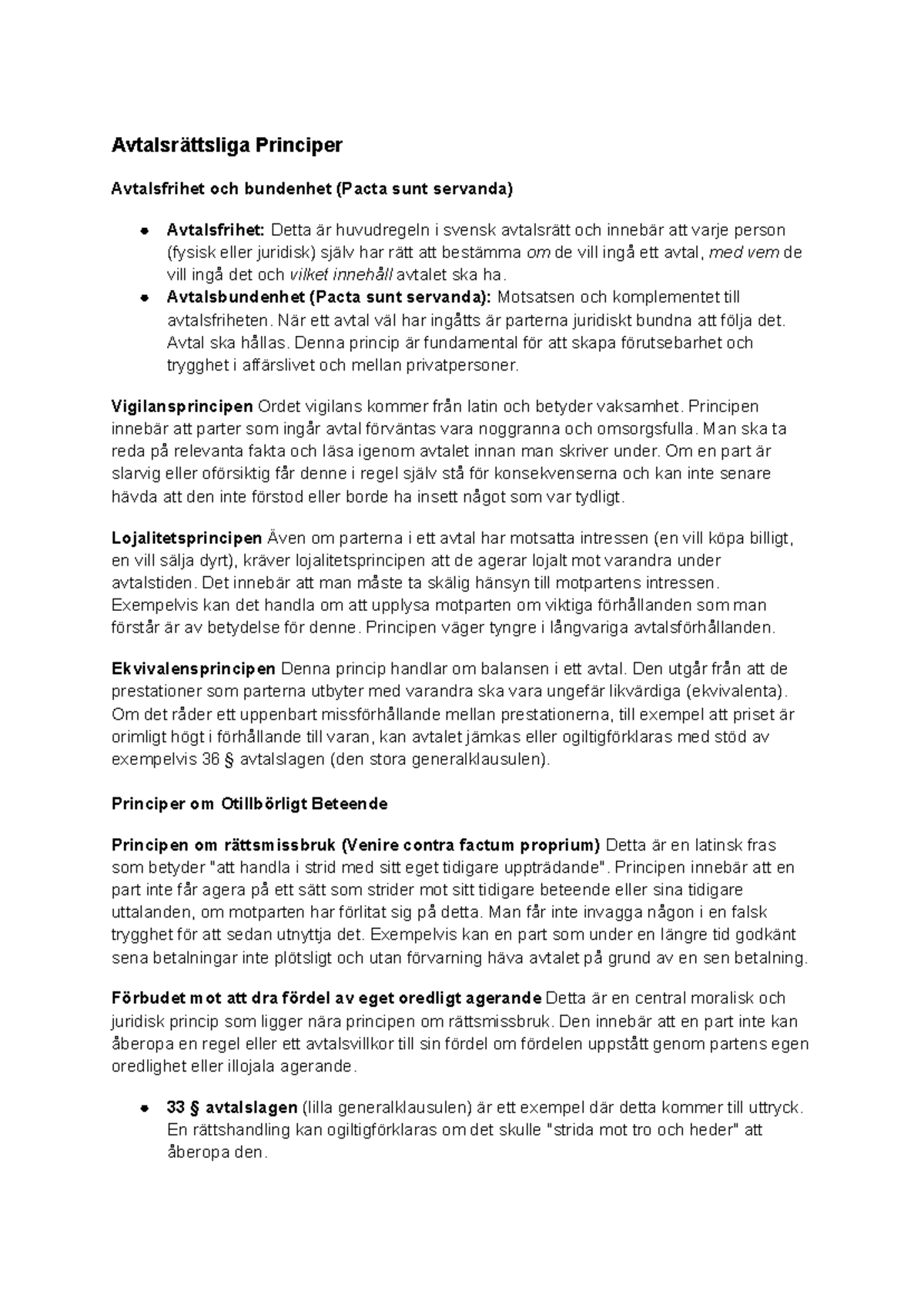 Avtalsrättsliga Principer: Avtalsfrihet och Bundenhet (Pacta sunt ...