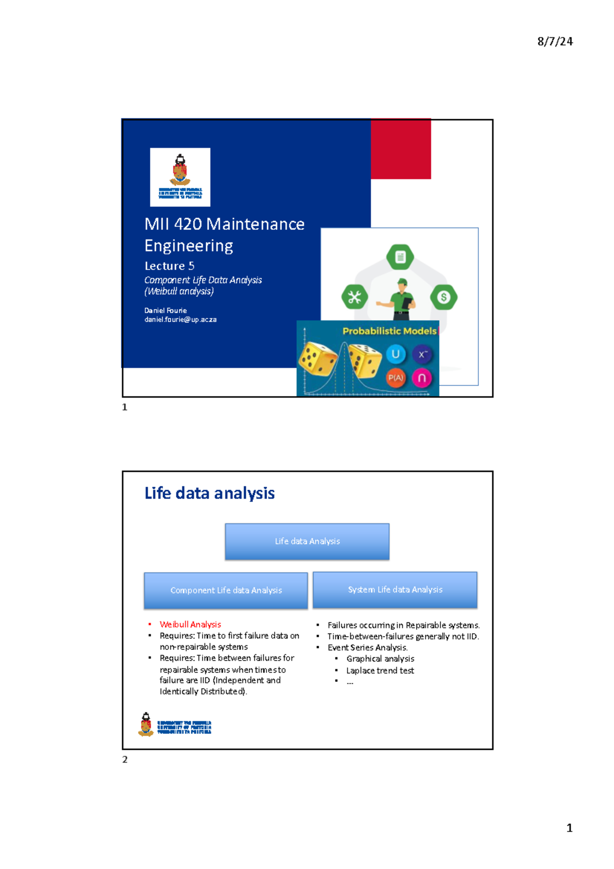 Lecture 5: Weibull Analysis in Life Data Analysis (MII 420) - Studocu