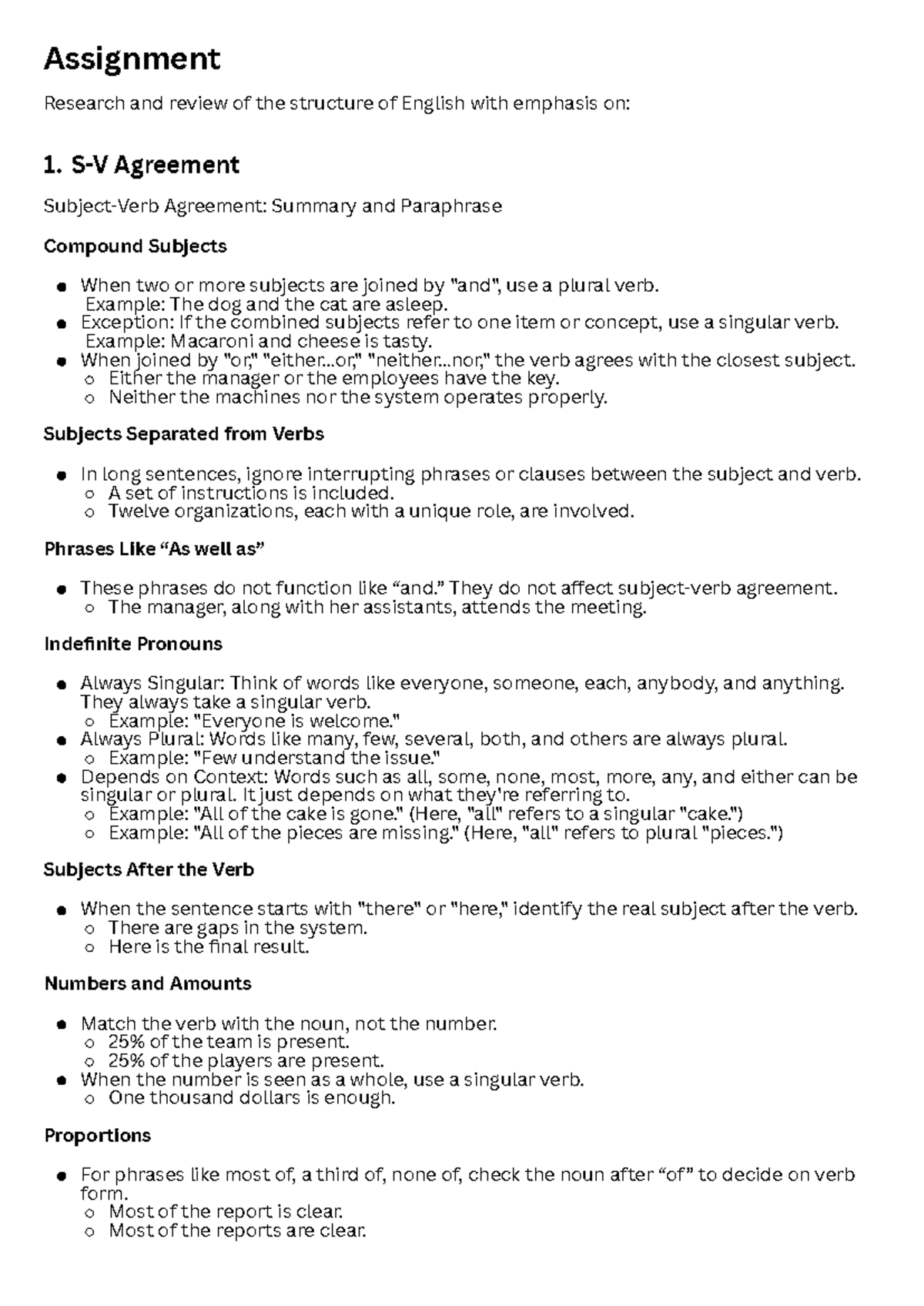 ENG 101 Assignment: Structure of English - Agreement & Sentence Types ...