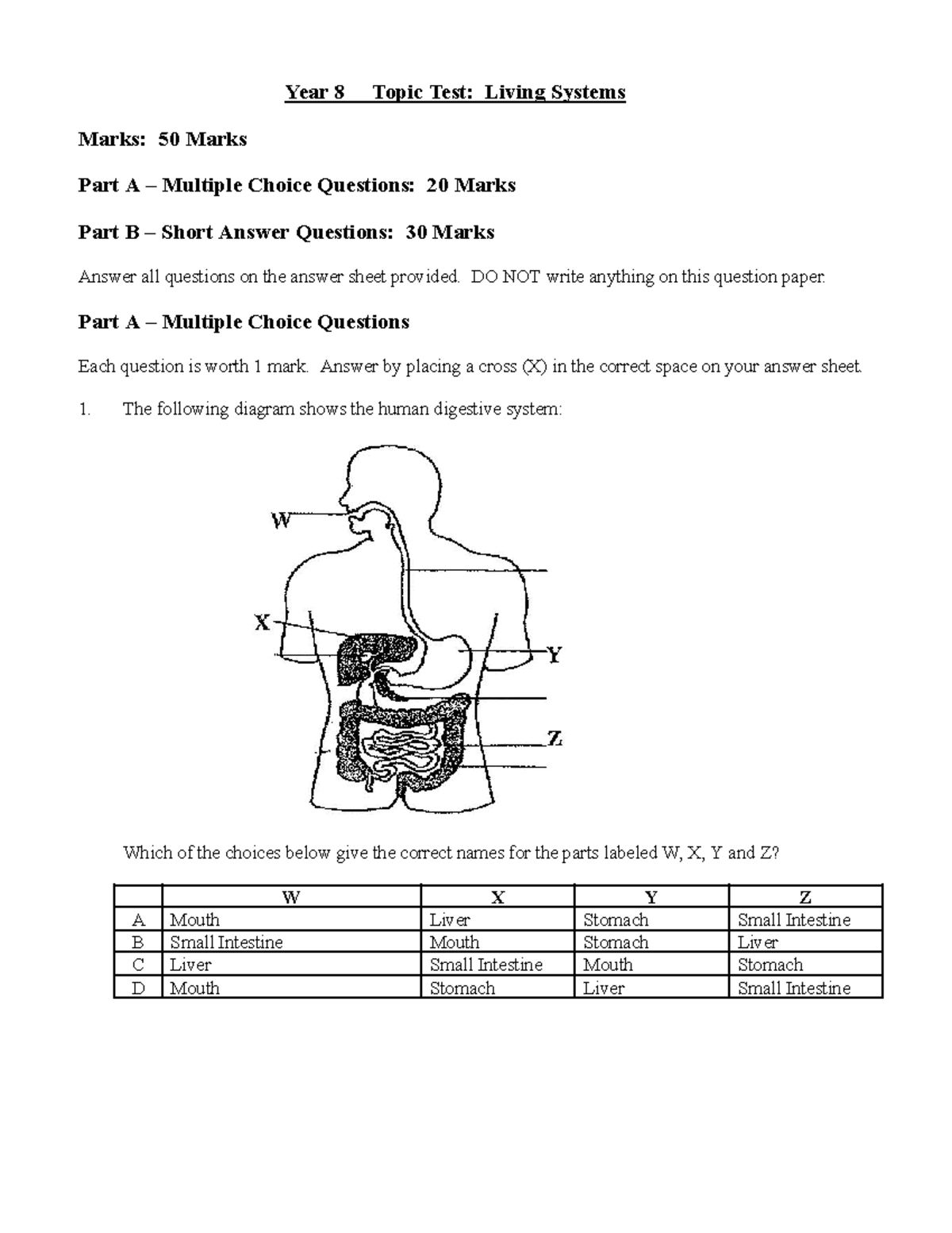 Year 8 Science Topic Test: Living Systems (50 Marks) - Studocu