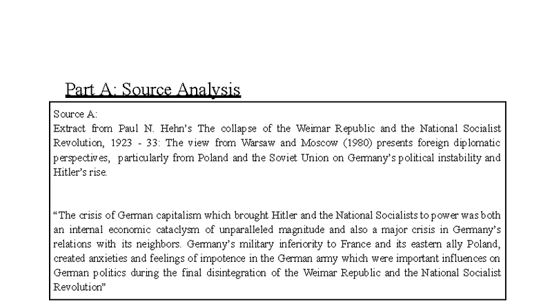 Source Analysis Assessment: The Collapse of the Weimar Republic (HIST ...