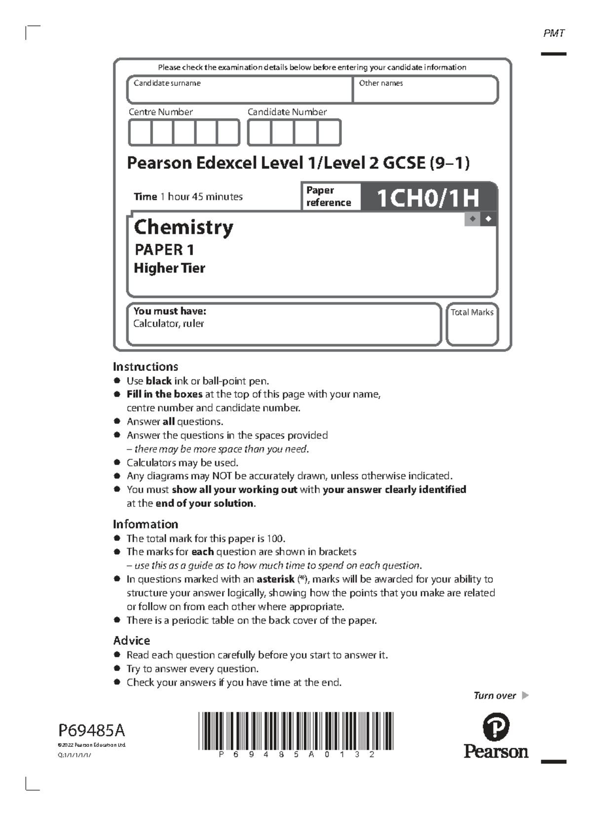 June 2022 QP - Paper 1 (H) Edexcel Chemistry GCSE Exam Details - Studocu