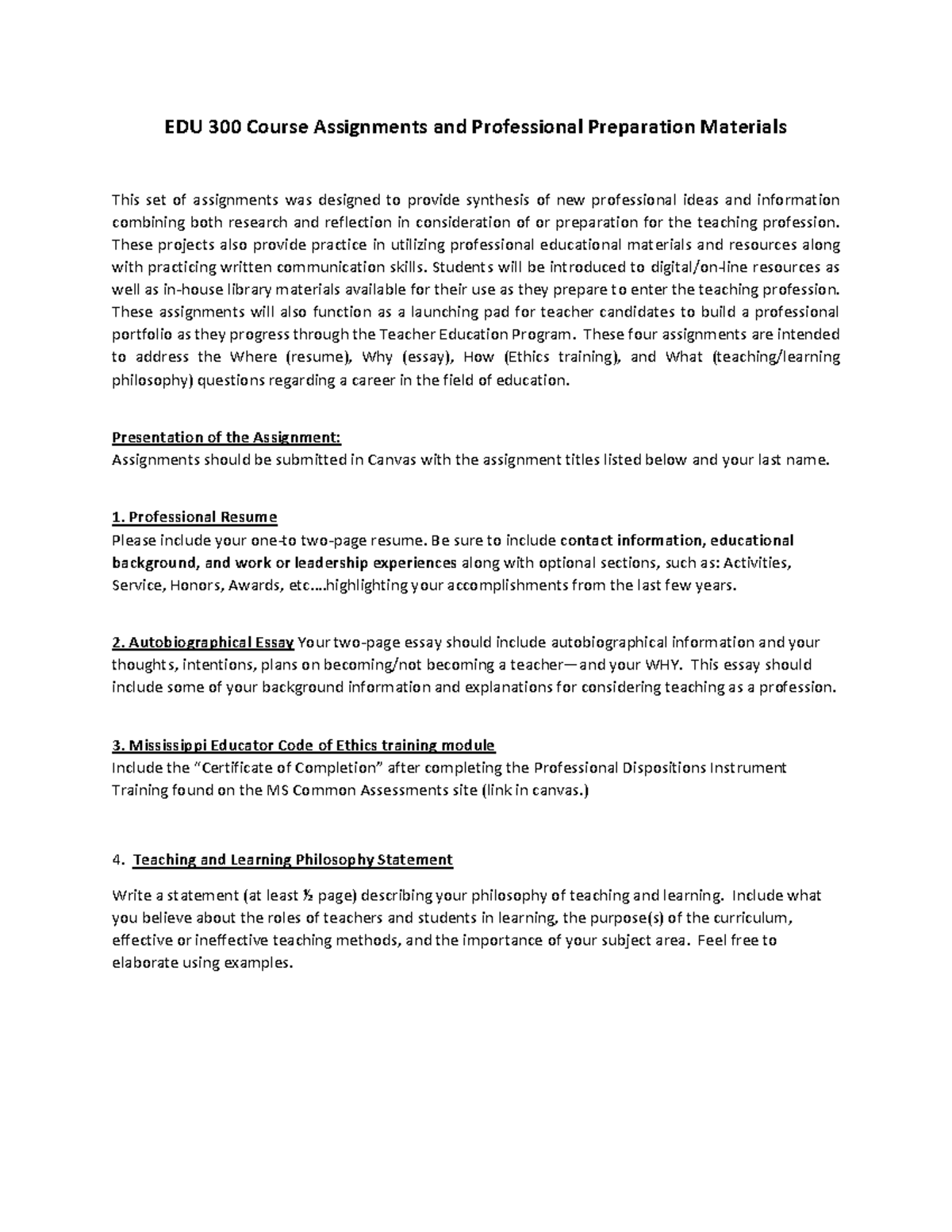 EDU 300 Professional Assignments & Portfolio Development Guide - Studocu