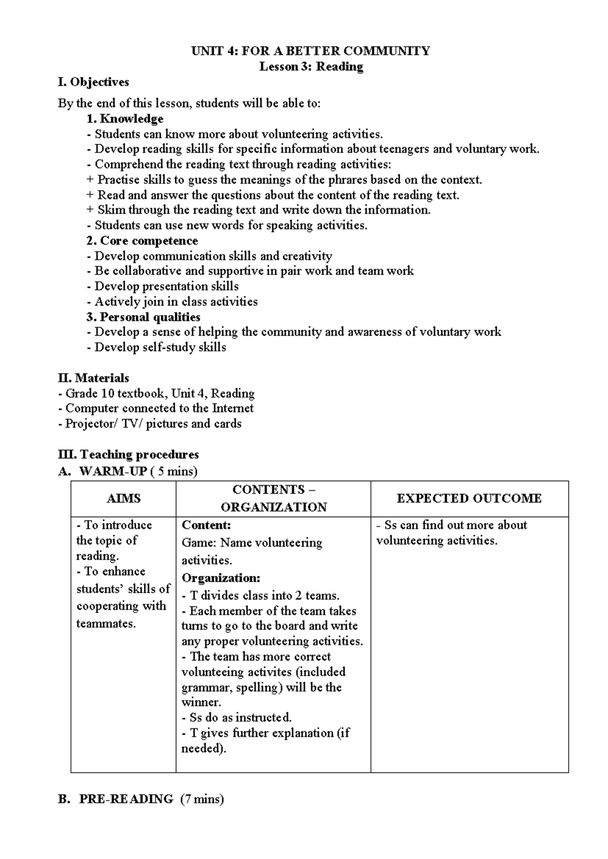 Unit 4 Lesson 3 Reading - ㅤㅤㅤ - UNIT 4: FOR A BETTER COMMUNITY Lesson 3 ...