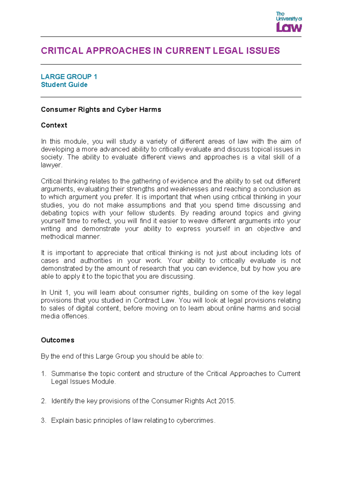 CRITICAL APPROACHES TO LEGAL ISSUES: CONSUMER RIGHTS & CYBER HARMS ...