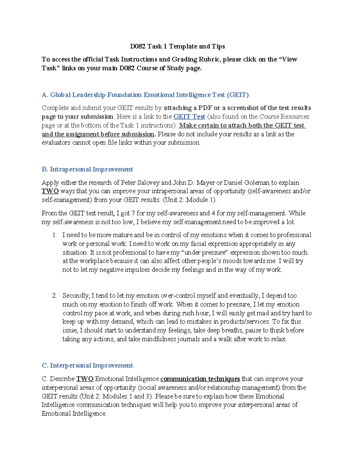 D082 Task 1 - Passed - D082 Task 1 Template and Tips To access the official Task Instructions ...