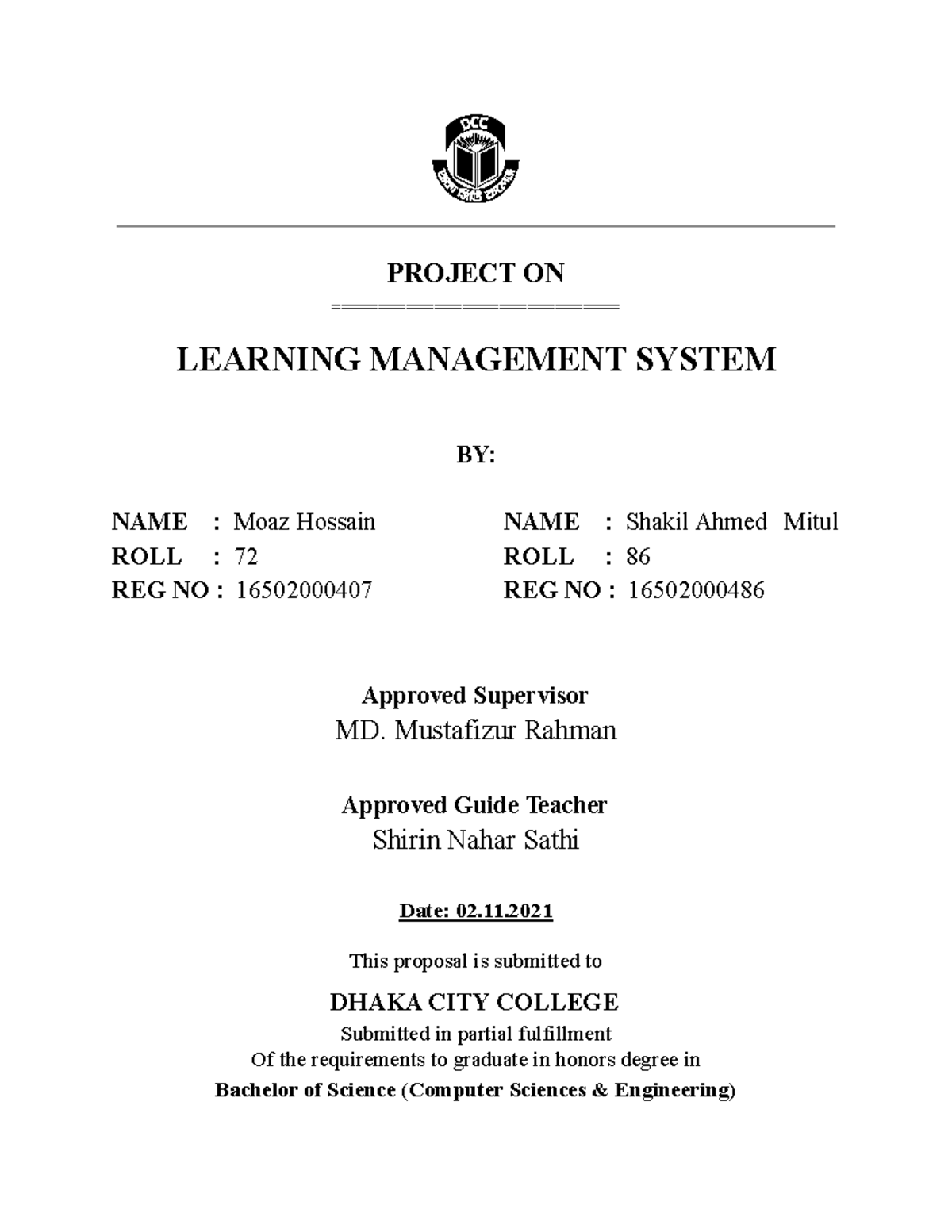 Learning Management System Project Proposal (CS-ENG 101) - Studocu