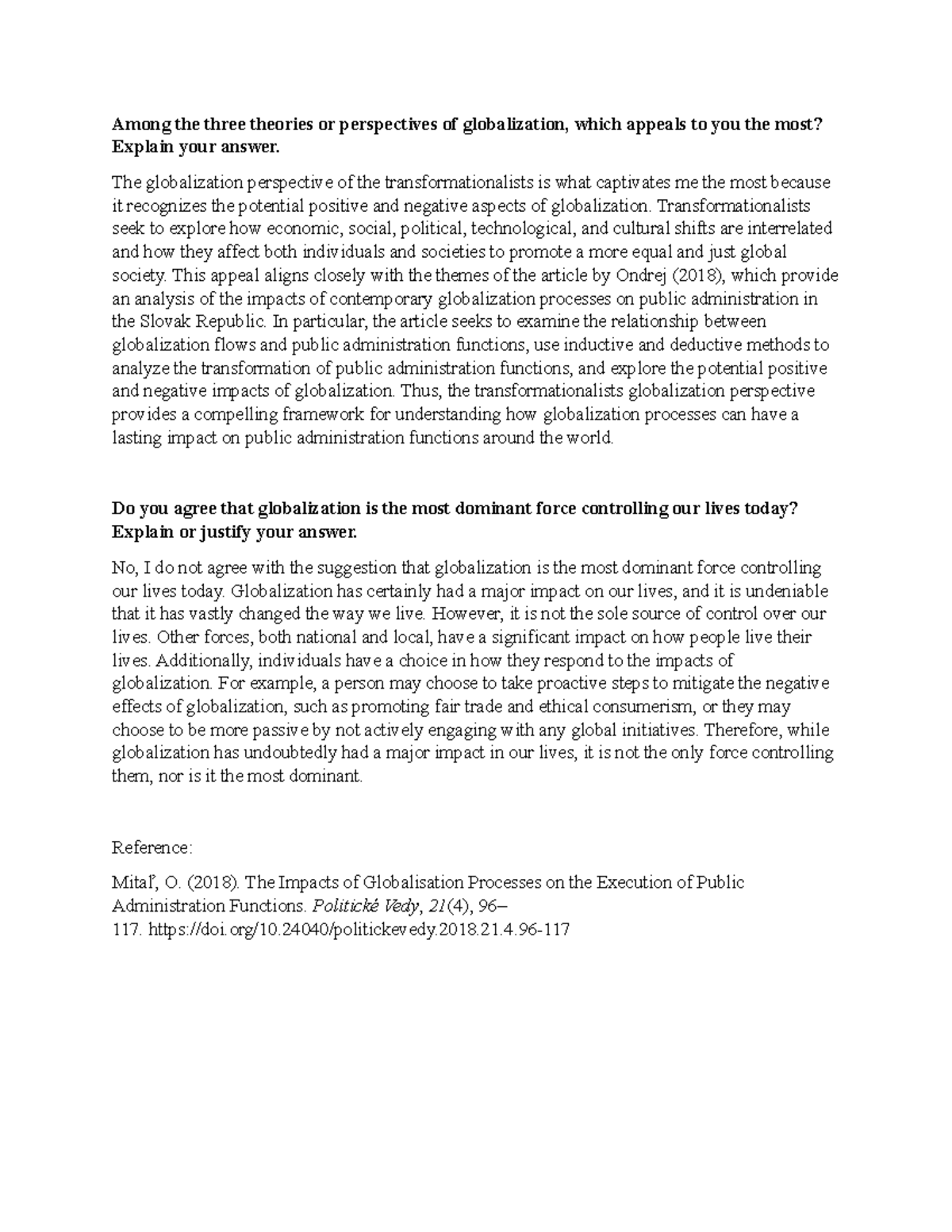 Assignment: Analyzing Transformationalist Perspectives on Globalization ...