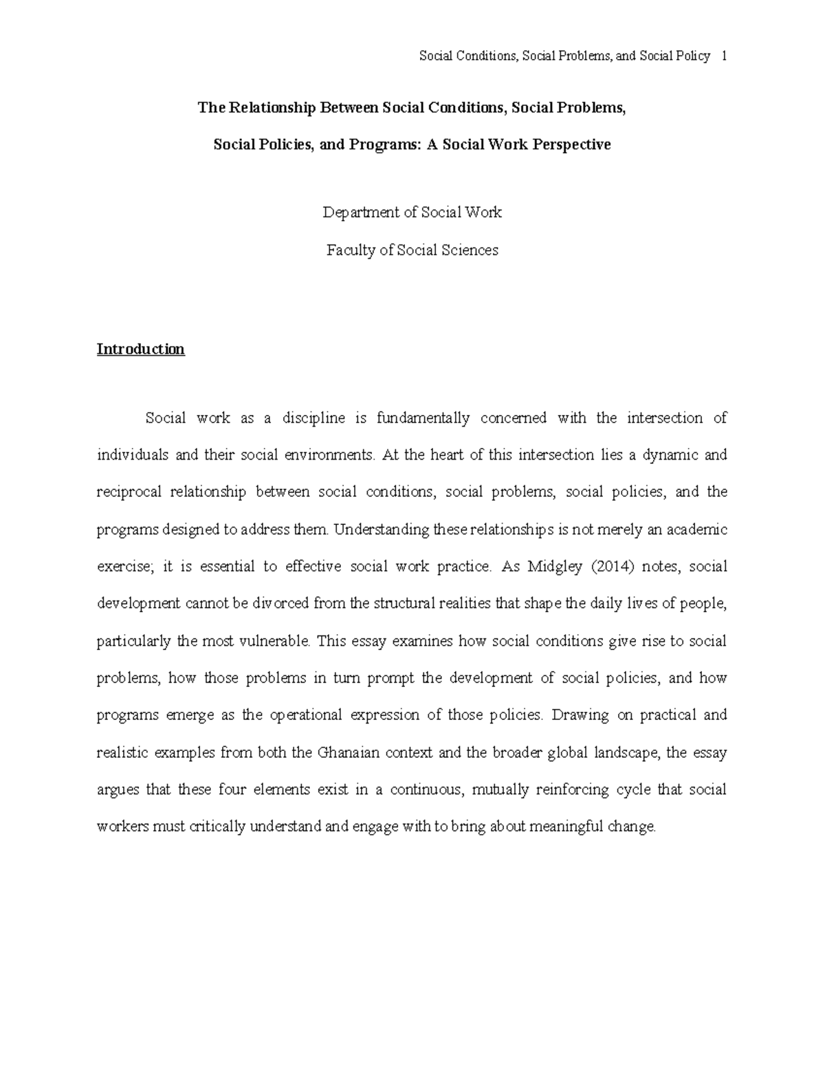 Social Conditions, Social Problems, and Policy Analysis: A Social Work ...