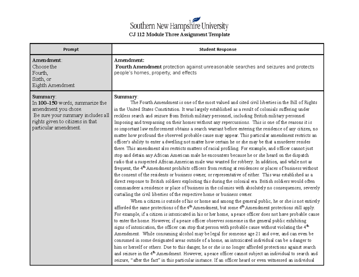 CJ 112 Module Three Assignment 4th amedment 2 - CJ 112 Module Three ...