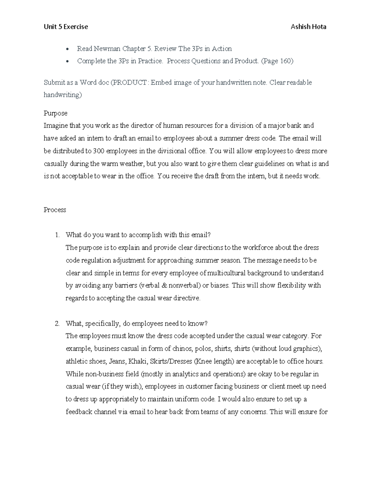 Unit 5 AH - Summer Dress Code Email Revision Assignment - Studocu