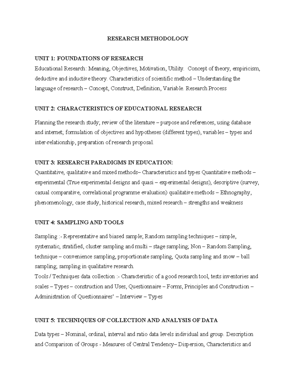 RESEARCH METHODOLOGY SYLLABUS: FOUNDATIONS & PARADIGMS - Studocu
