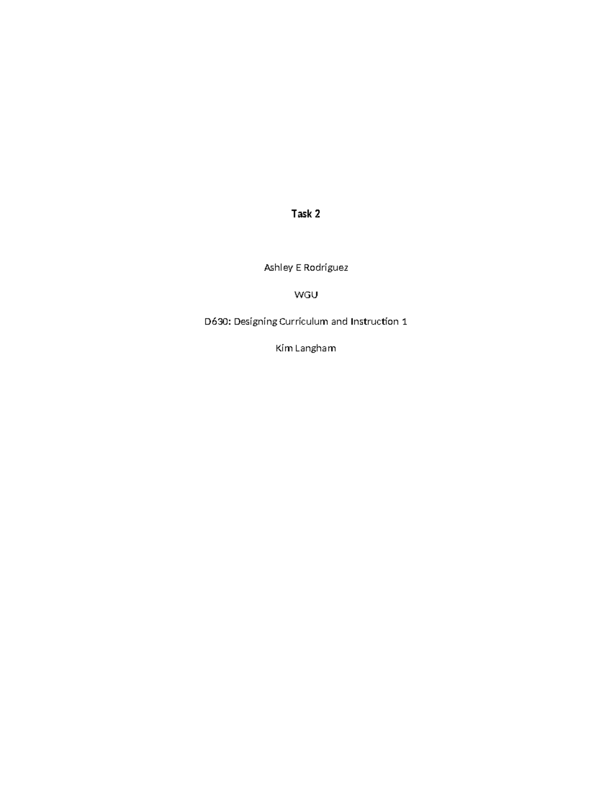 Task 2: Curriculum Design & Instruction for 1st Grade Math - WGU D630 ...