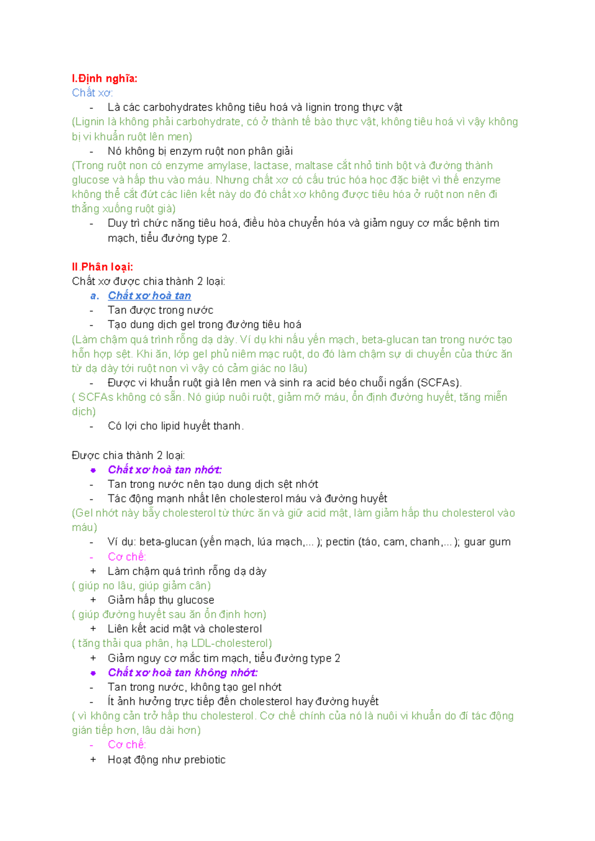 Chất xơ - Nhập môn dinh dưỡng: Định nghĩa, Phân loại và Lợi ích - Studocu