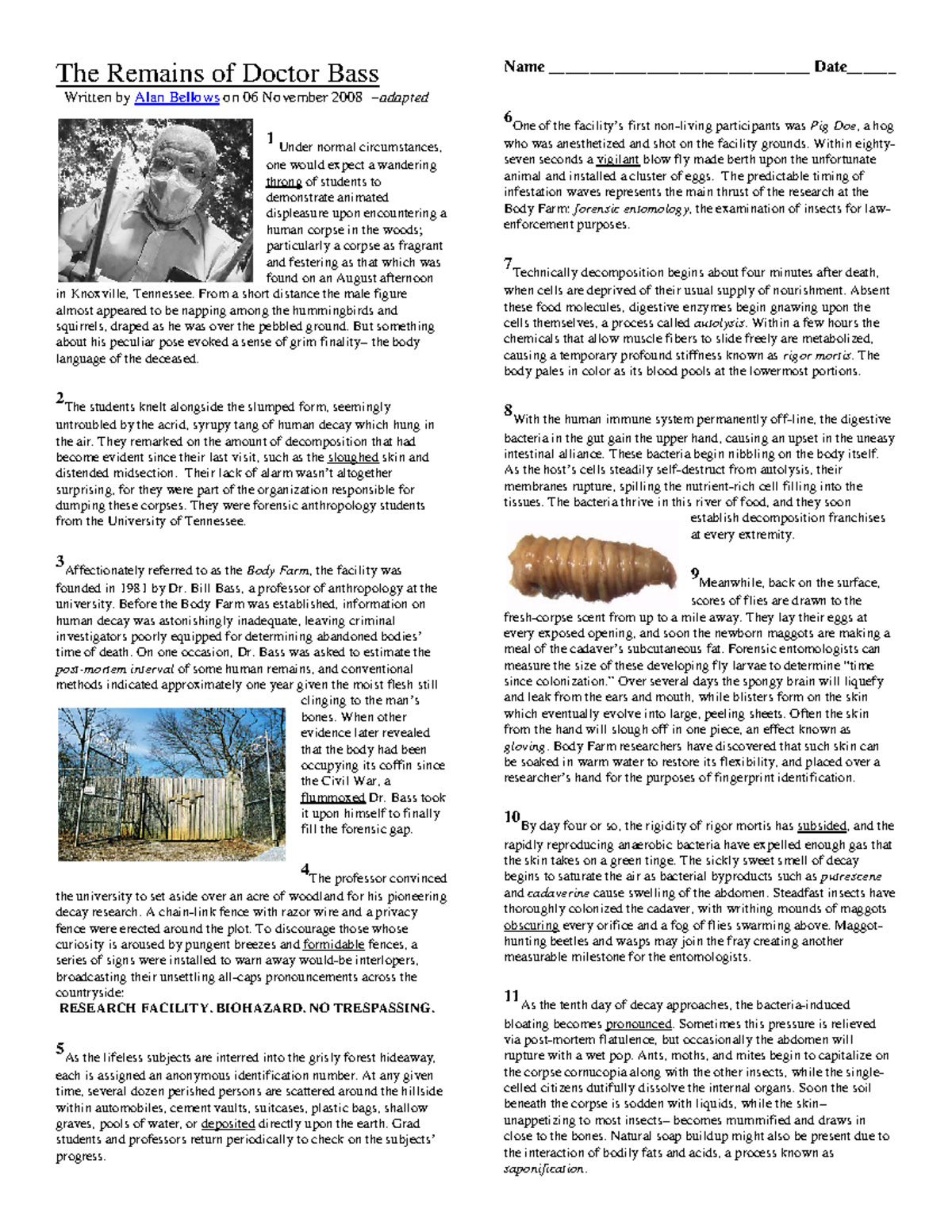 BODY FARM: A Study of Human Decomposition and Forensic Research - Studocu