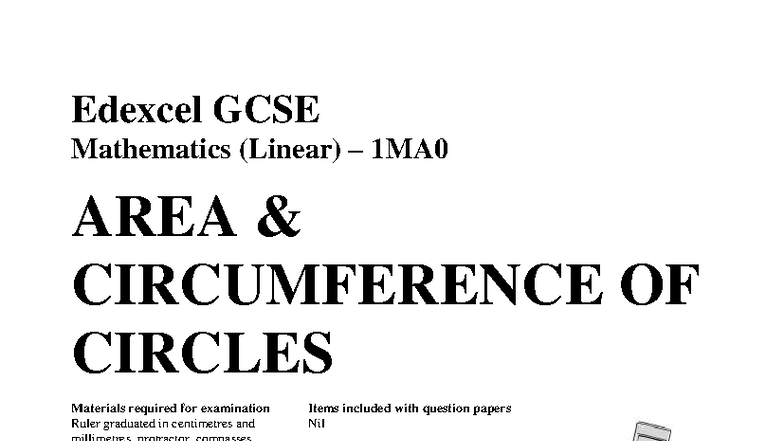 Edexcel GCSE Mathematics (Linear) 1MA0: Circles Area & Circumference ...