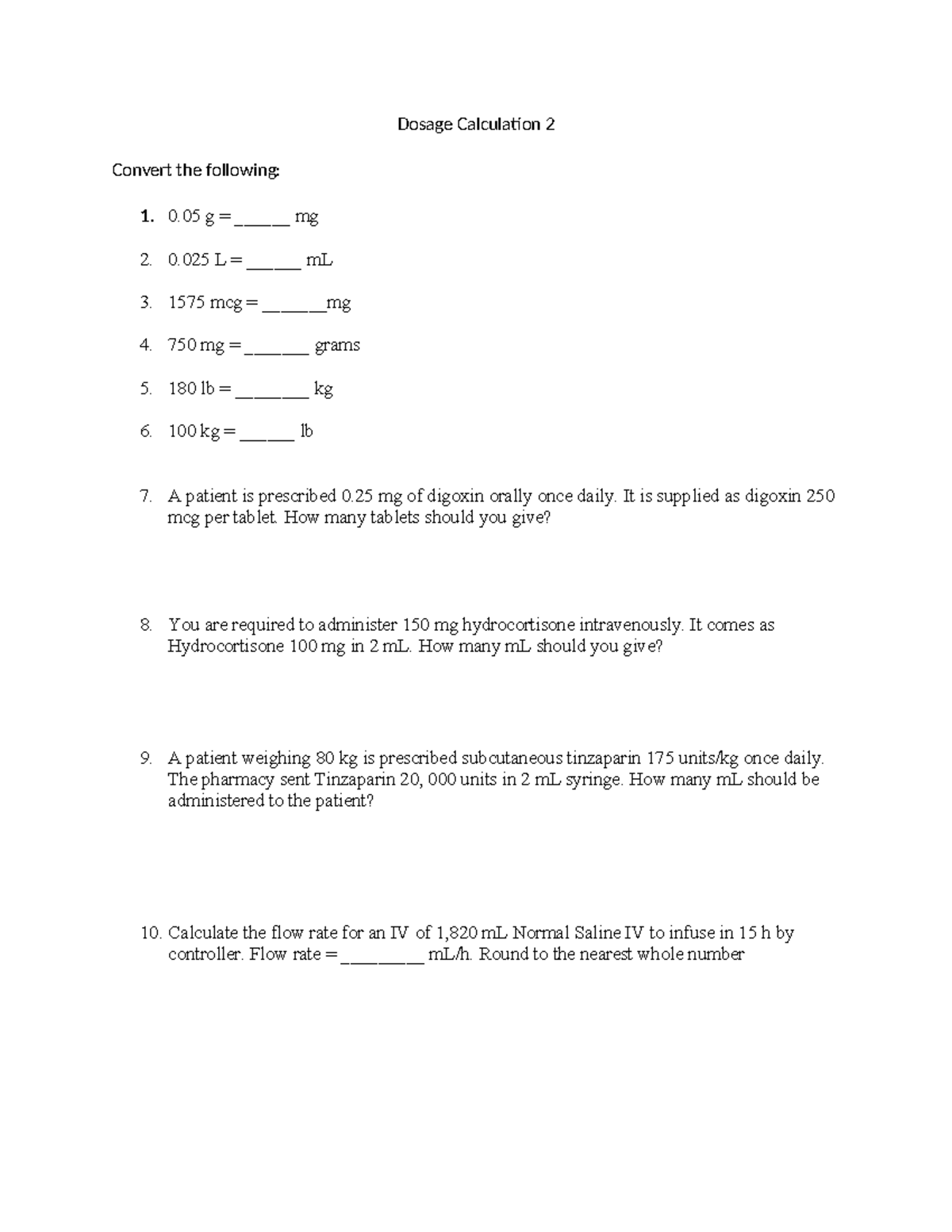 Dosage Calculation 2: Oral Liquid & Injection Drip Guide - Studocu