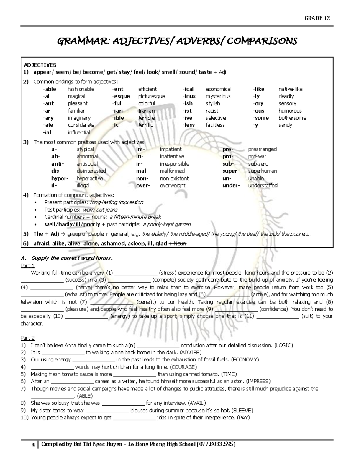 Grammar 13 - Adjectives, Adverbs, and Comparisons Guide - Studocu