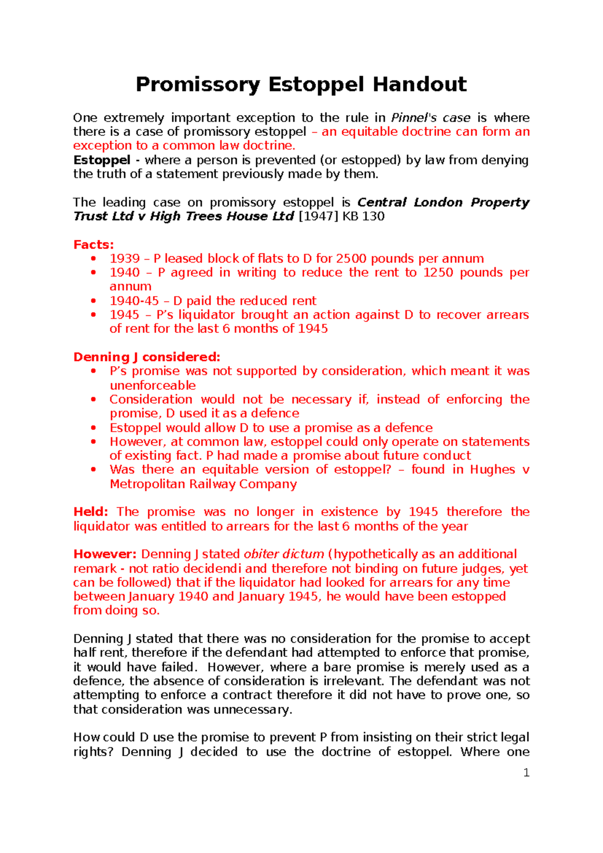 Promissory Estoppel: Key Concepts and Case Analysis (PE Handout 4 ...