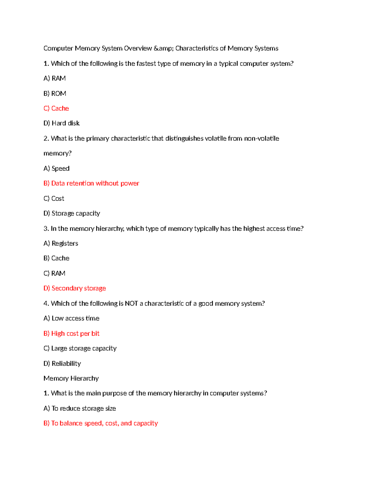 Computer Memory System Overview: Key Characteristics & Concepts - Studocu