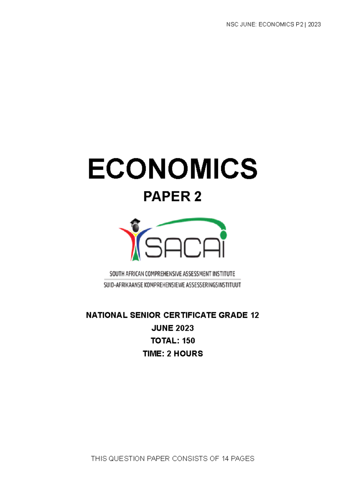 ECON P2 JUNE 2023: GRADE 12 NSC ECONOMICS QUESTION PAPER - Studocu