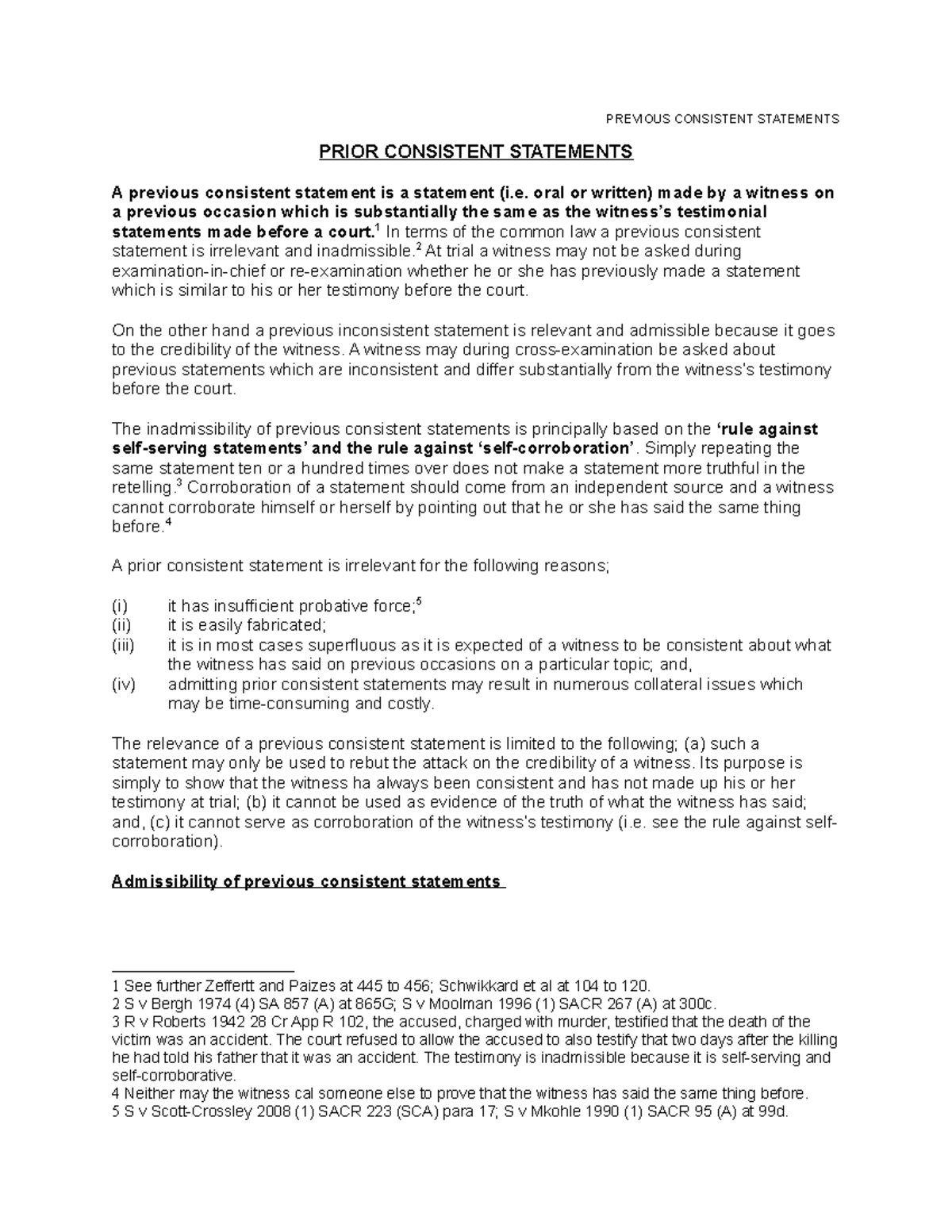 Final Exam Notes on Previous Consistent Statements (EVID 2012) - Studocu