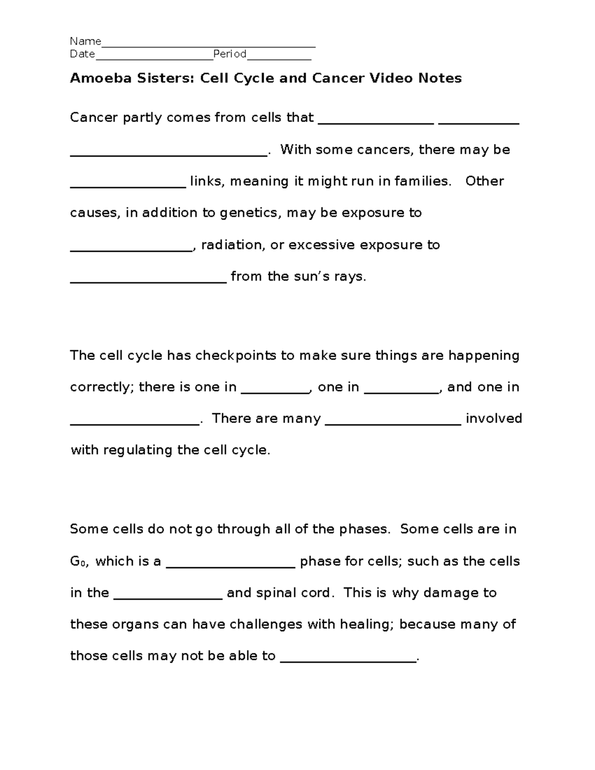 Amoeba Sisters Cell Cycleand Cancer Video Notes-1 - Name