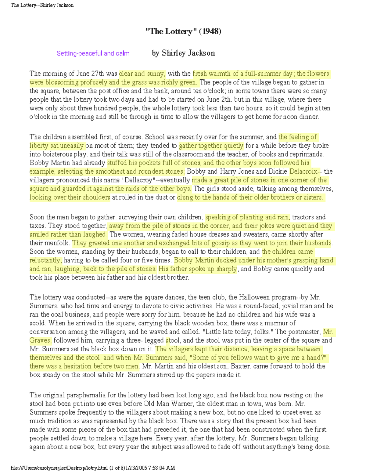 The Lottery by Shirley Jackson: Analysis & Discussion Questions (ELA ...