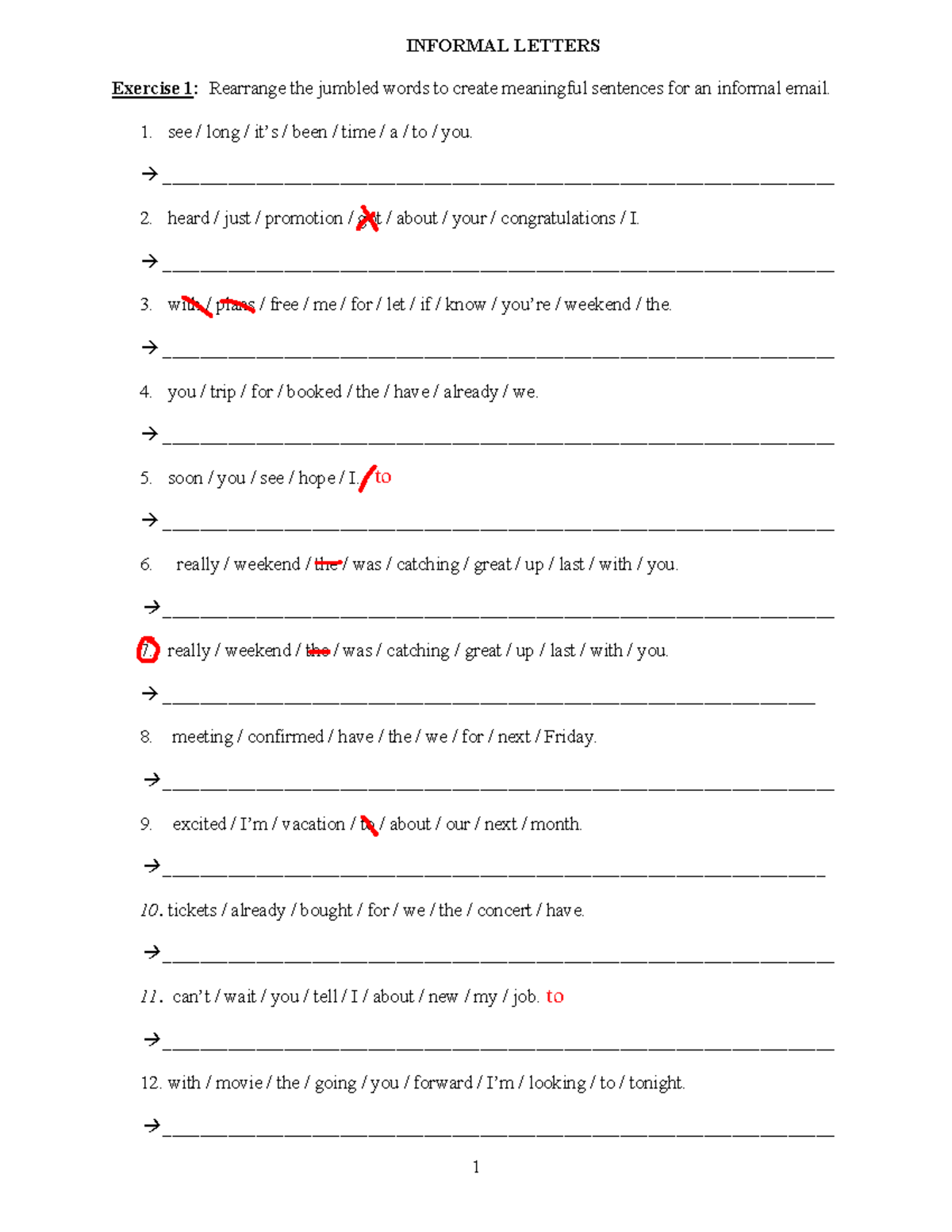Informal Letters Exercise: Jumbled Sentences & Letter Writing - Studocu
