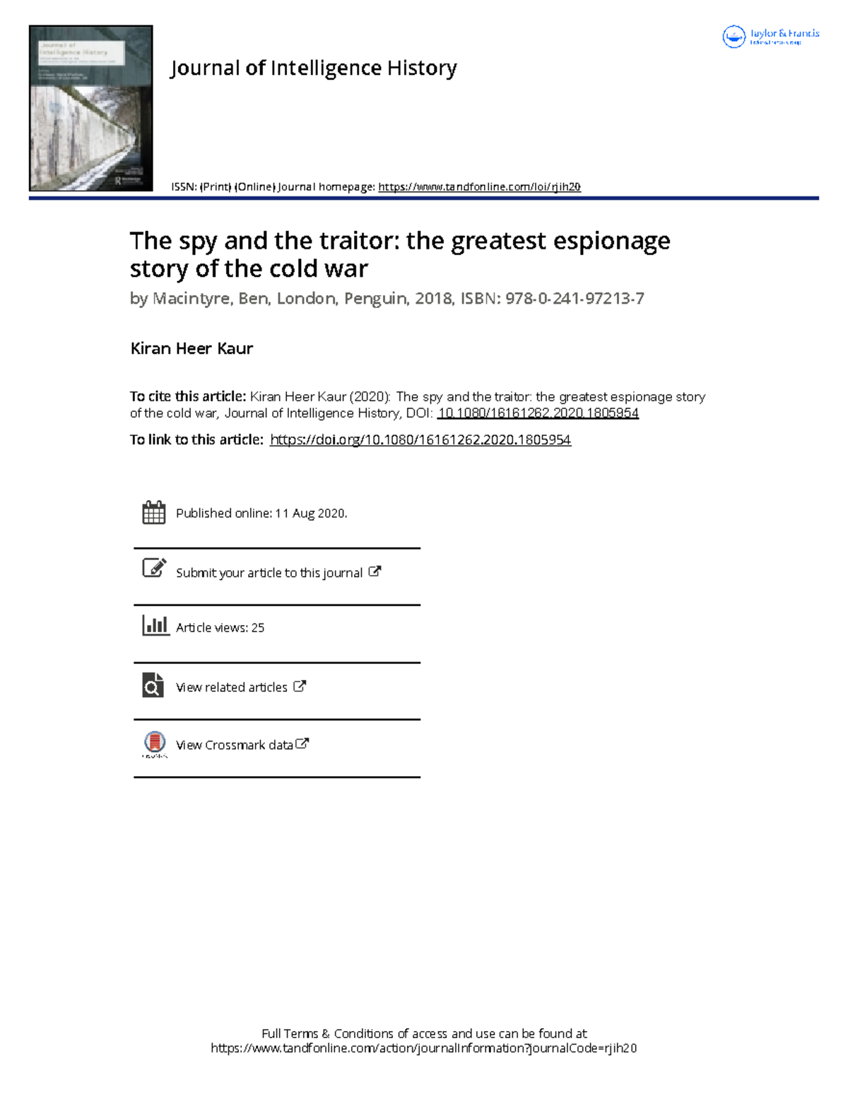 The Spy and the Traitor: A Review of Cold War Espionage Insights - Studocu